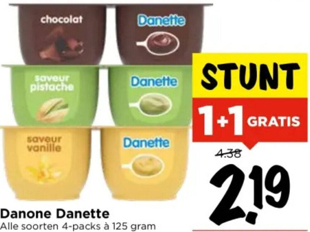 Danone Danette 125g 1+1 gratis aanbieding bij Vomar Voordeelmarkt