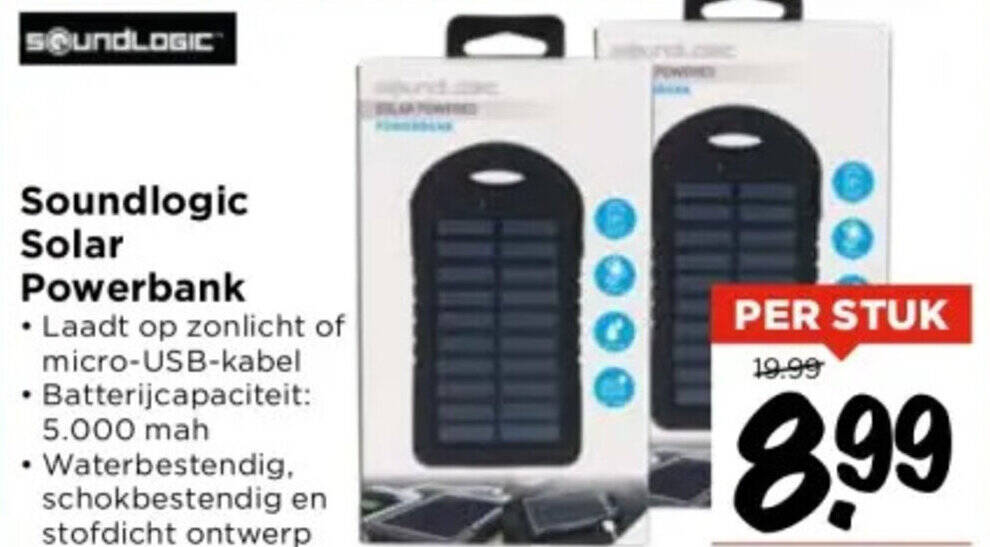 Soundlogic Solar Powerbank aanbieding bij Vomar Voordeelmarkt
