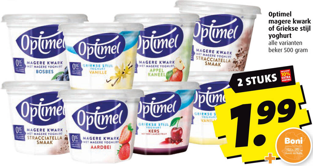 Optimel magere kwark of Griekse stijl yoghurt 500g aanbieding bij Boni