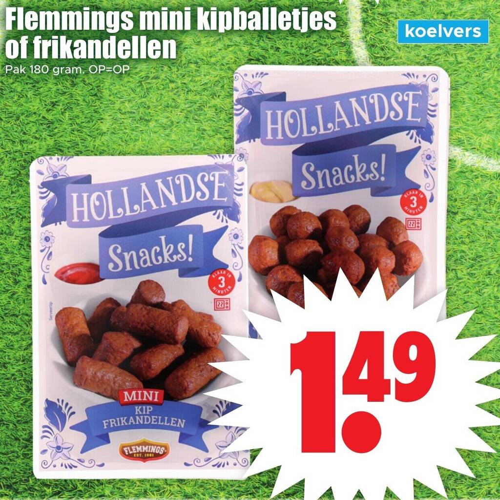 Flemmings mini kipballetjes of frikandellen 180g aanbieding bij Dirk