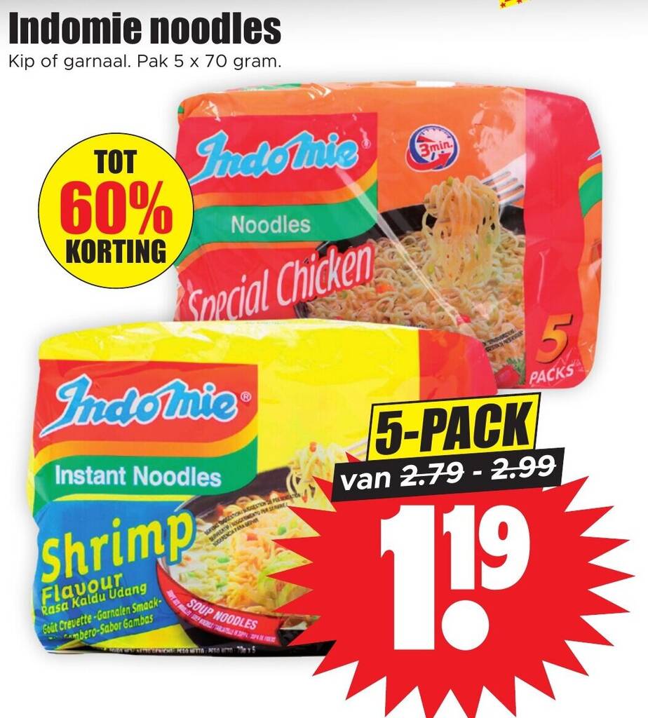 Indomie noodles 5 x 70g aanbieding bij Dirk
