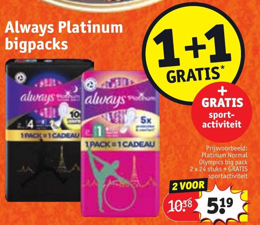 Always platinum bigpacks 1+1 GRATIS aanbieding bij Kruidvat