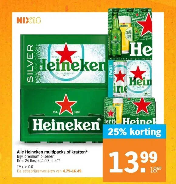 Alle Heineken multipacks of kratten* aanbieding bij Albert Heijn