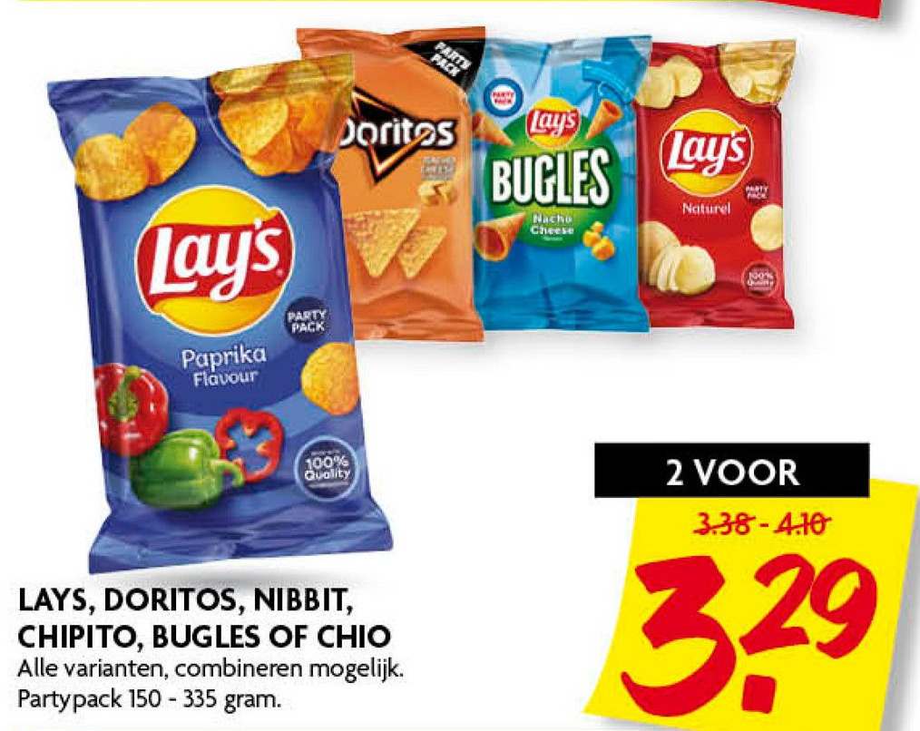 Lays, Doritos, Nibbit, Chipito, Bugles Of Chio aanbieding bij Dekamarkt