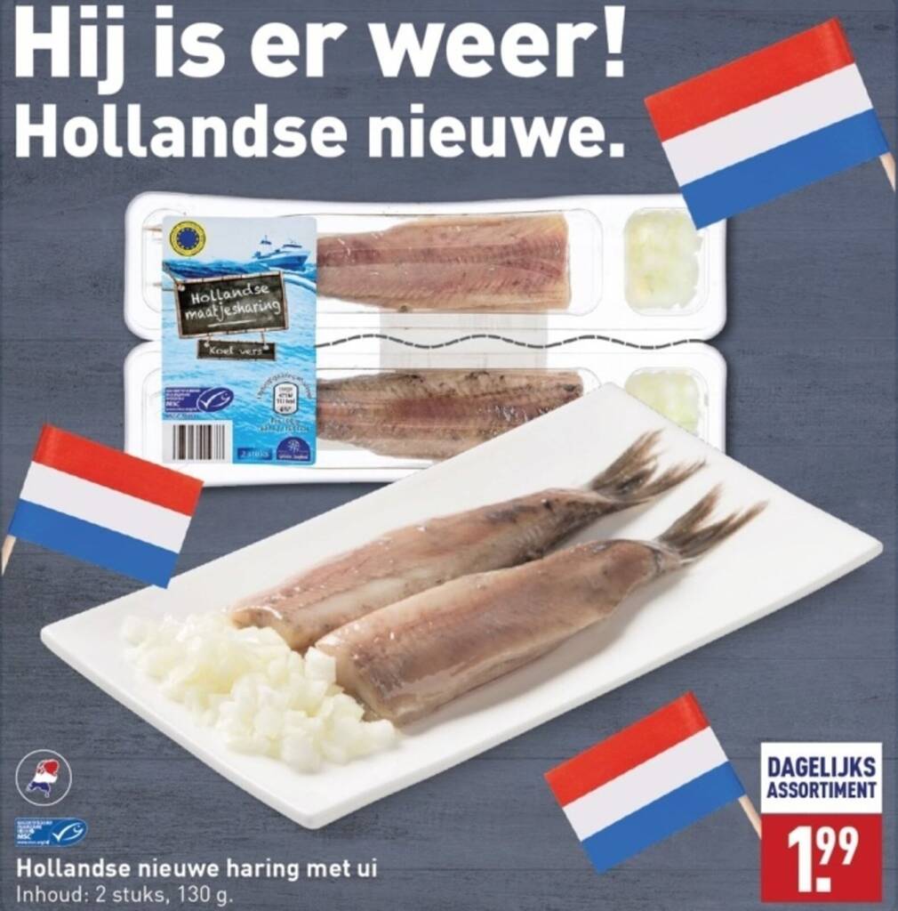 Hollandse nieuwe haring met ui 130g aanbieding bij ALDI