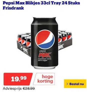 Pepsi Max Blikjes 33cl Tray 24 Stuks Frisdrank aanbieding bij Bol.com