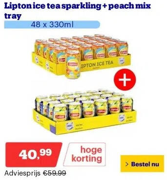 Lipton ice tea sparkling + peach mix tray aanbieding bij Bol.com