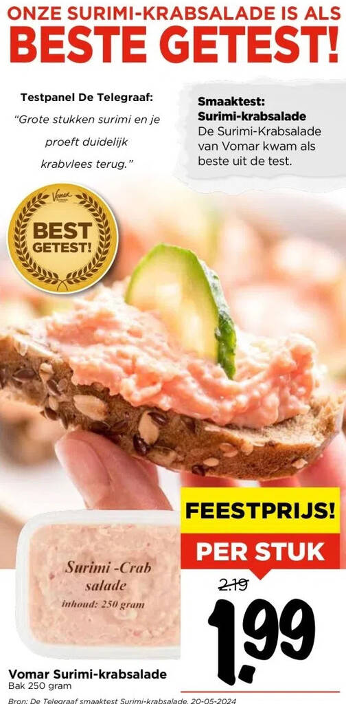 Vomar Surimi-krabsalade aanbieding bij Vomar Voordeelmarkt