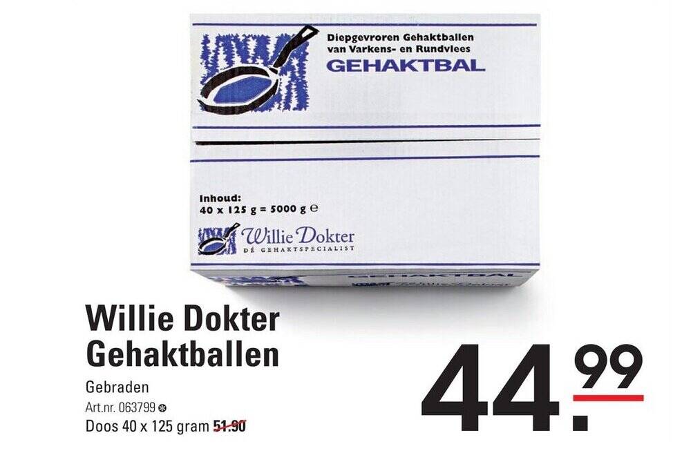 Willie Dokter Gehaktballen 40 x 125 gram aanbieding bij Sligro