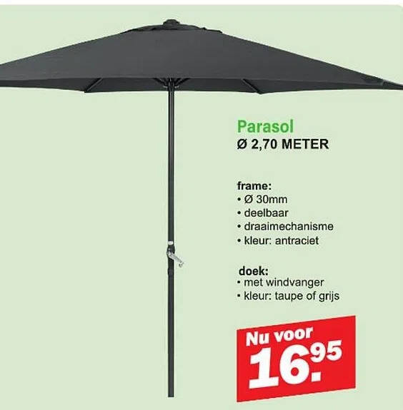 Parasol Ø 2,70 METER aanbieding bij Van Cranenbroek