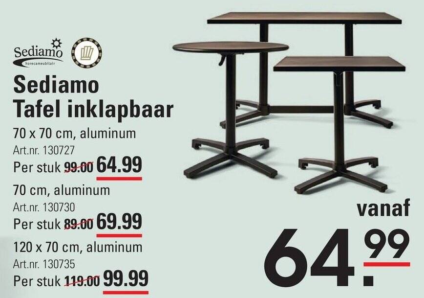 Sediamo Tafel inklapbaar 70 x 70 cm aanbieding bij Sligro