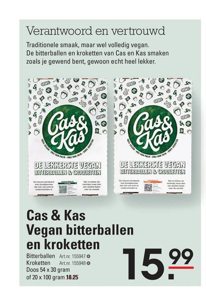 Cas & Kas Vegan bitterballen en kroketten aanbieding bij Sligro