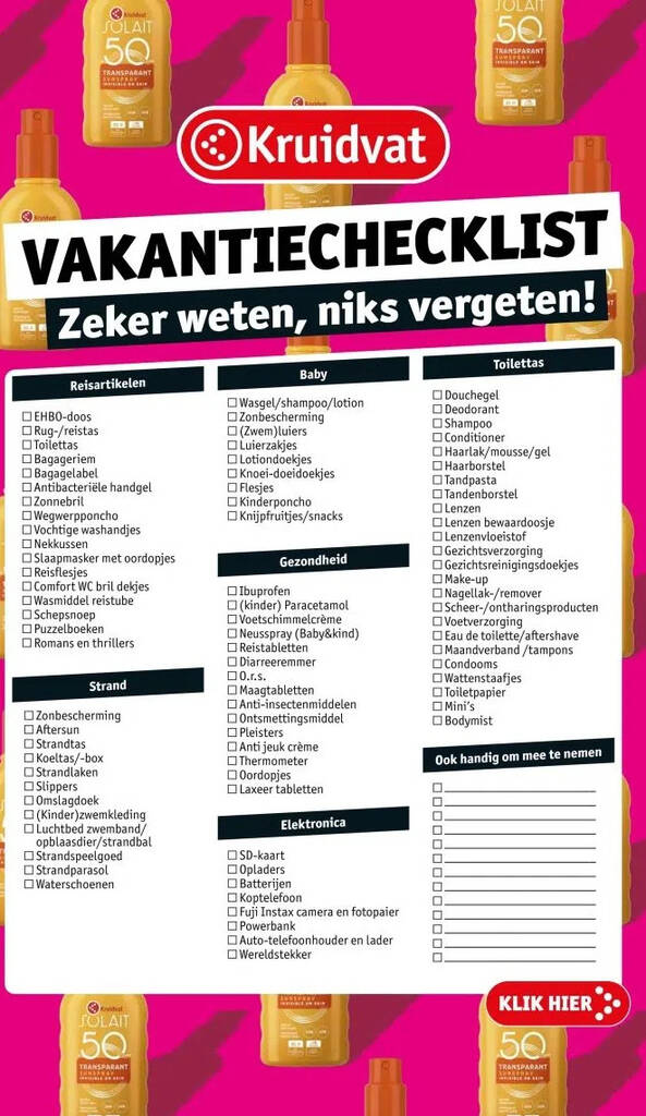 VAKANTIECHECKLIST aanbieding bij Kruidvat