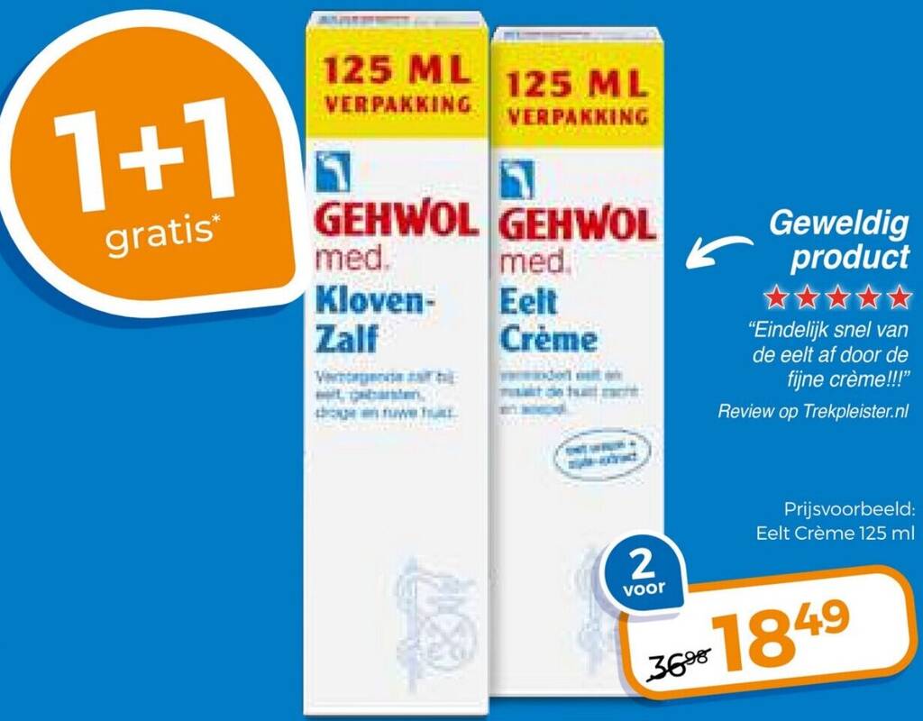 GEHWOL Eelt Crème 125 ml 1+1 gratis aanbieding bij Trekpleister