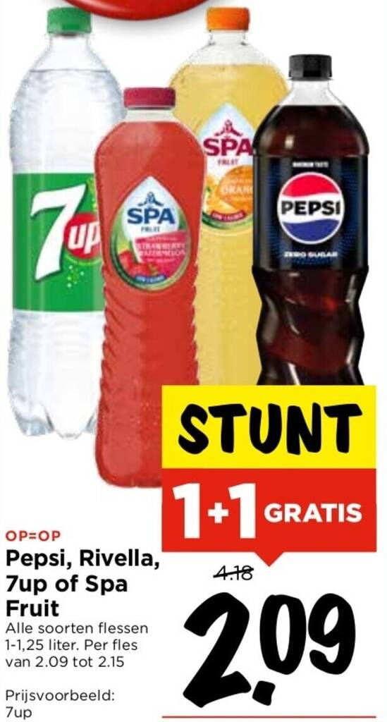 Pepsi, Rivella, 7up of Spa Fruit 1+1 gratis aanbieding bij Vomar ...