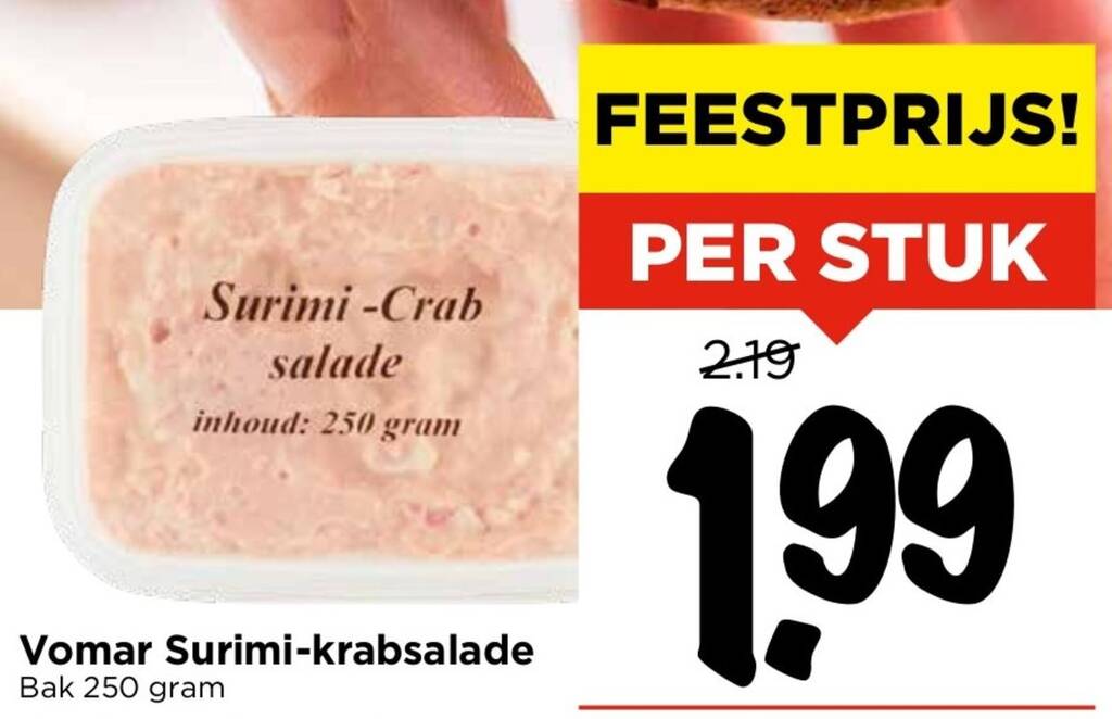 Surimi-krabsalade 250g aanbieding bij Vomar Voordeelmarkt
