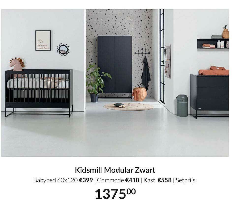 Kidsmill Modular Zwart Babybed 60x120 | Commode | Kast aanbieding bij ...