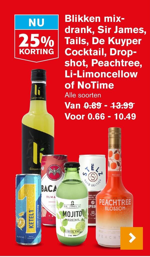 Blikken mix drank, Sir James, Tails, De Kuyper Cocktail, Drop shot ...