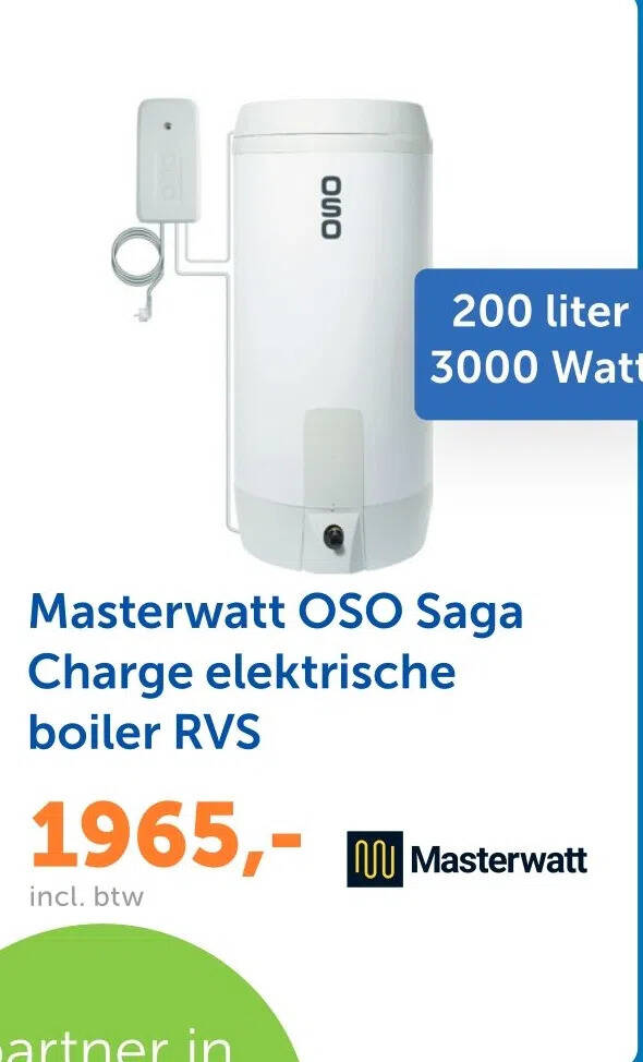 Masterwatt OSO Saga Charge elektrische boiler RVS aanbieding bij ...