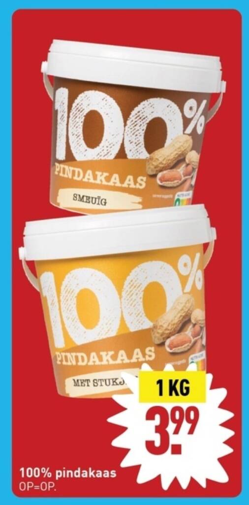 100% pindakaas 1 kg aanbieding bij ALDI