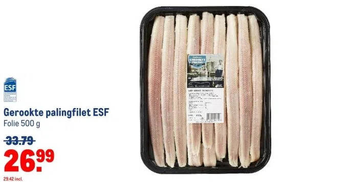 Gerookte palingfilet ESF Folie 500 g aanbieding bij Makro