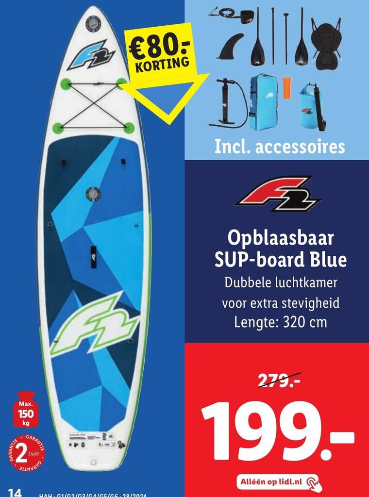 f2 Opblaasbaar SUP-board Blue aanbieding bij Lidl