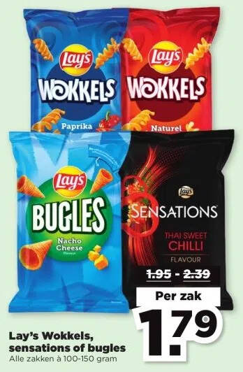 Lay's Wokkels, sensations of bugles aanbieding bij PLUS