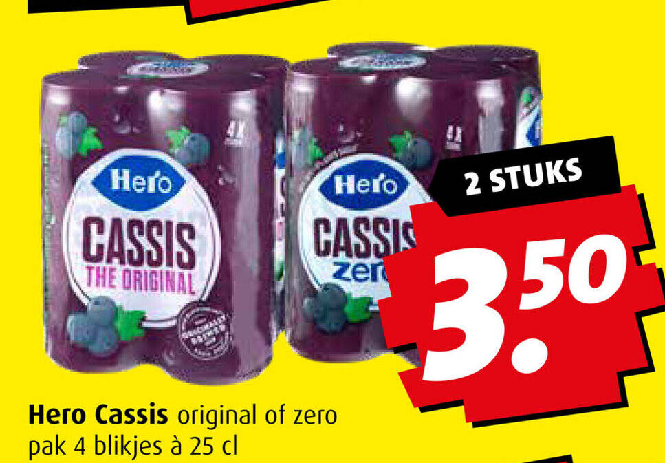 Hero Cassis original of zero 25cl aanbieding bij Boni