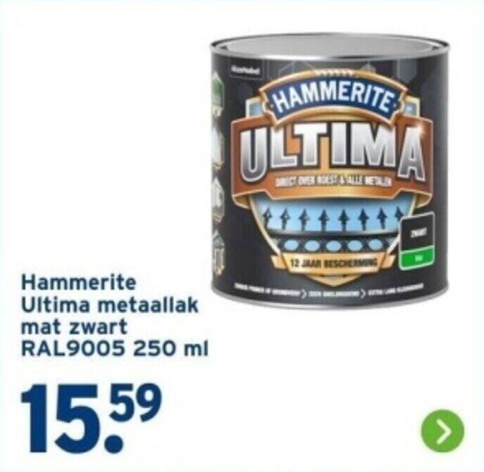 Hammerite Ultima metaallak mat zwart RAL9005 250 ml aanbieding bij GAMMA