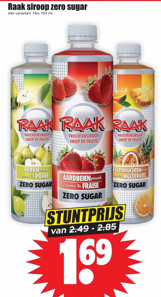 Raak siroop zero sugar aanbieding bij Dirk