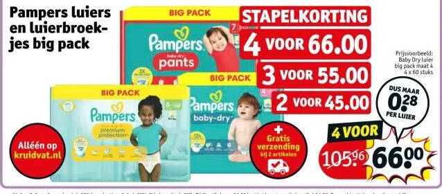 Pampers luiers en luierbroek- jes big pack aanbieding bij Kruidvat
