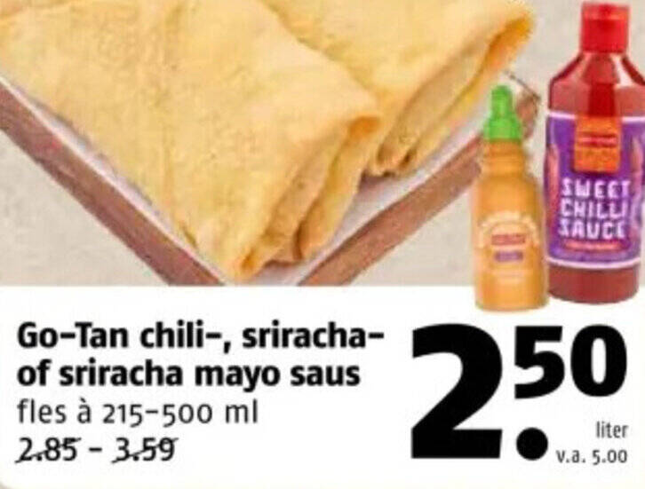 Go-Tan chili, sriracha of sriracha mayo saus aanbieding bij Poiesz