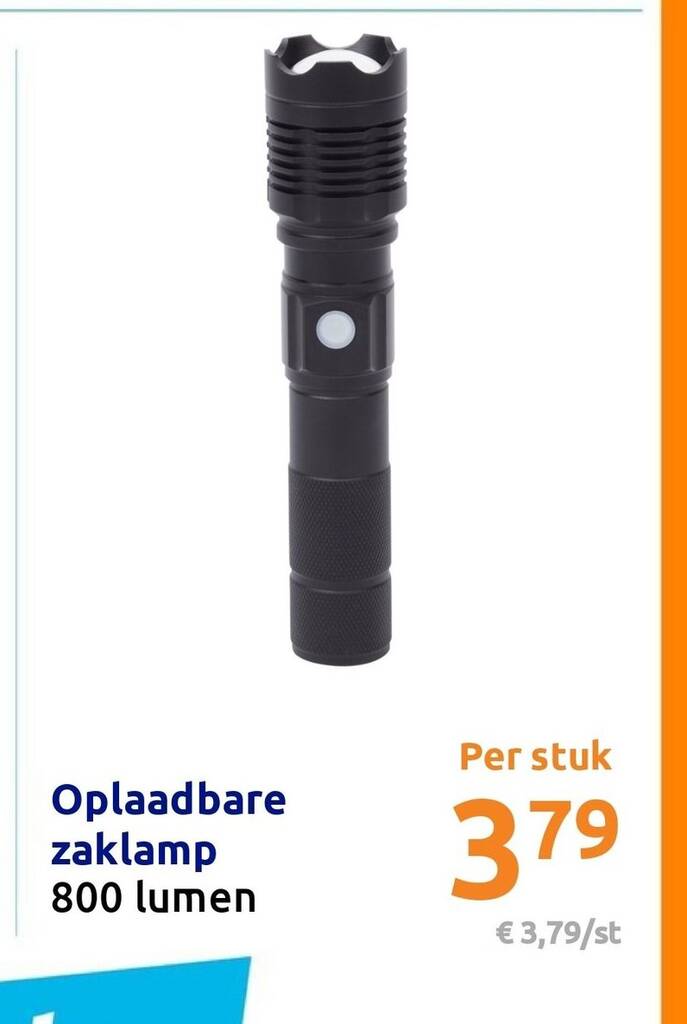 Oplaadbare zaklamp 800 lumen aanbieding bij Action