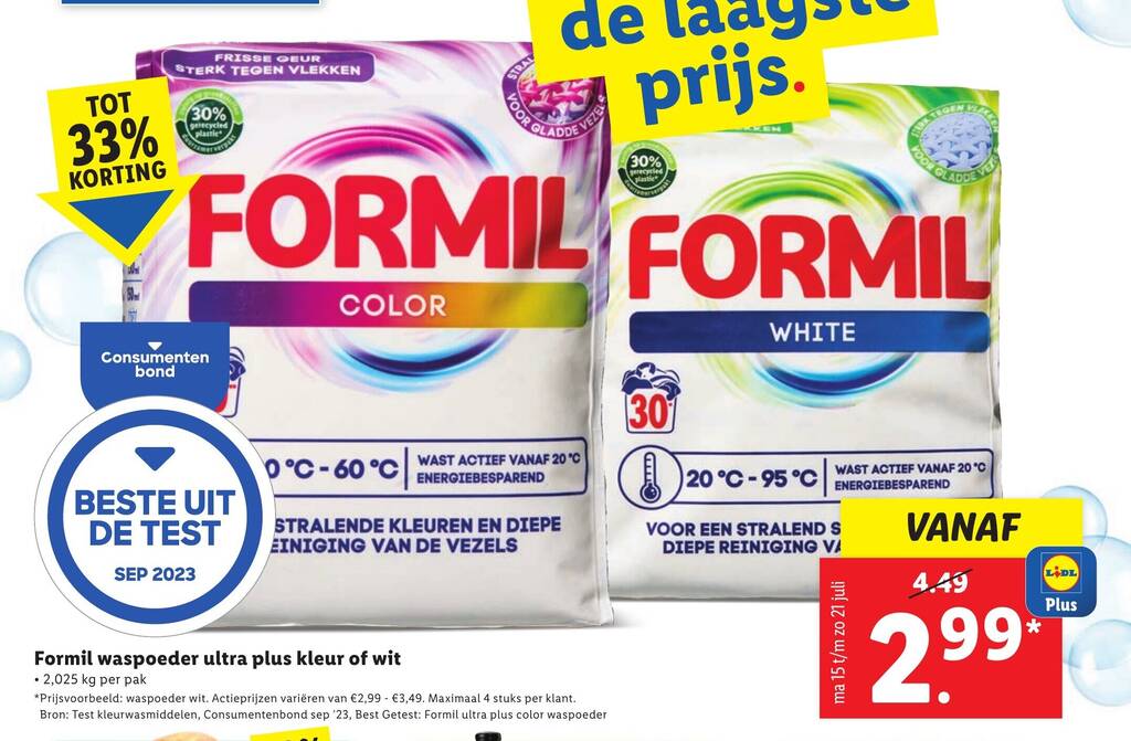 Formil waspoeder ultra plus kleur of wit aanbieding bij Lidl