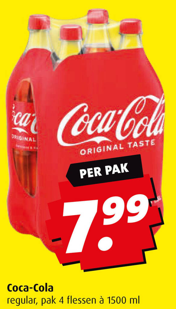 Coca-Cola regular, pak 4 flessen à 1500 ml aanbieding bij Boni
