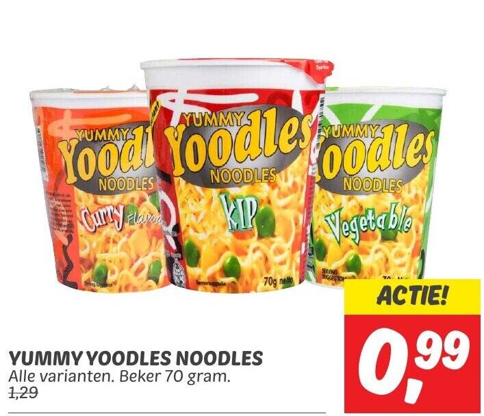 YUMMY YOODLES NOODLES 70g aanbieding bij Dekamarkt