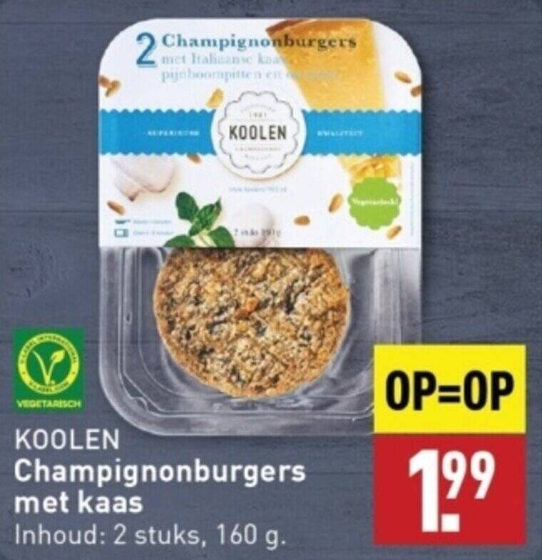 KOOLEN Champignonburgers met kaas 160g aanbieding bij ALDI