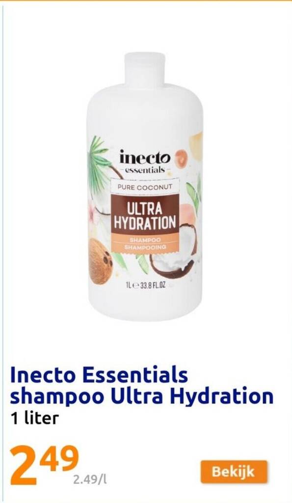 Inecto Essentials shampoo Ultra Hydration 1 liter aanbieding bij Action