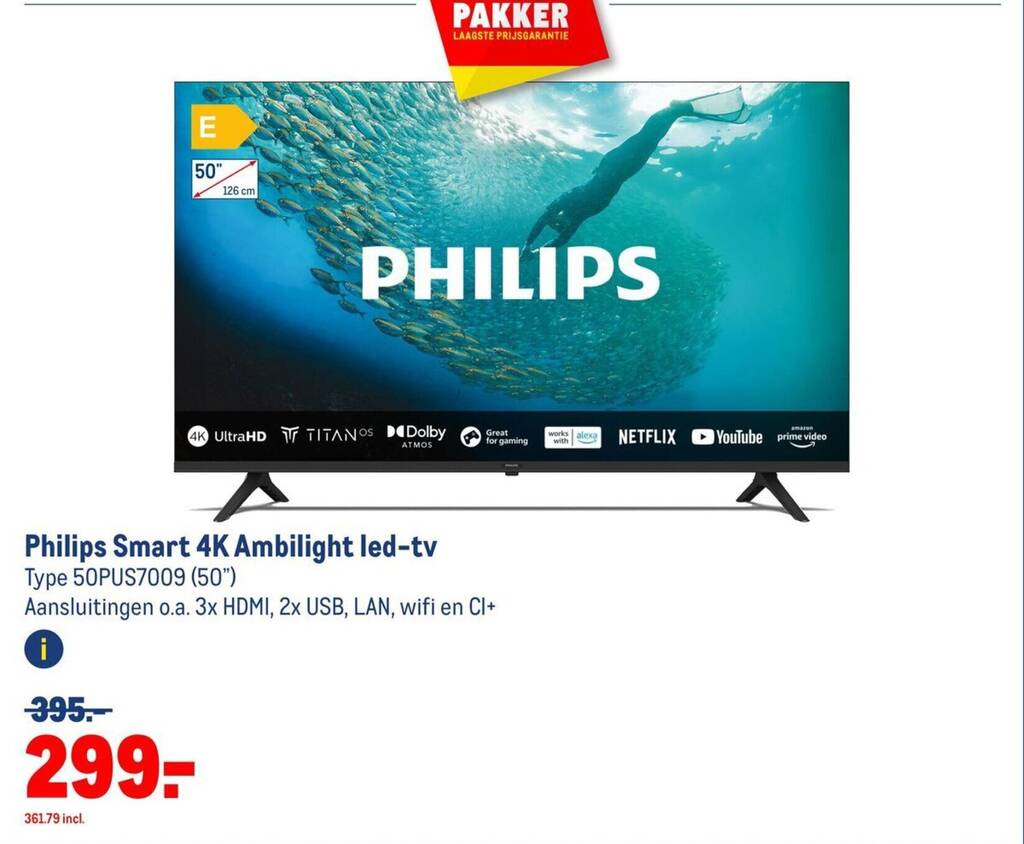 Philips Smart 4K Ambilight led tv 50" aanbieding bij Makro