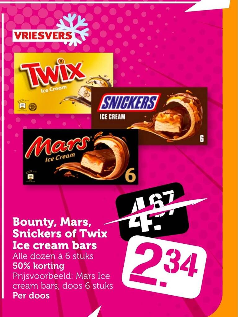 Bounty, Mars, Snickers of Twix Ice cream bars aanbieding bij Coop