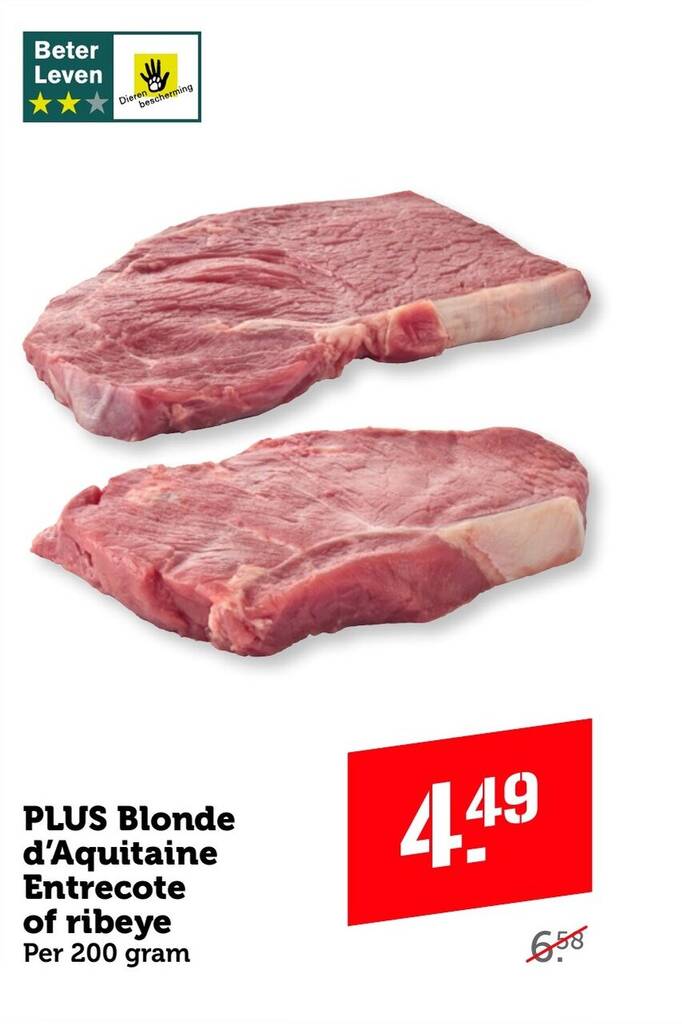PLUS Blonde d'Aquitaine Entrecote of ribeye 200 gram aanbieding bij Coop