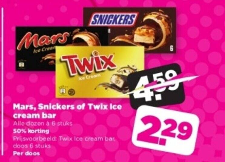 Mars, Snickers of Twix Ice cream bar aanbieding bij PLUS