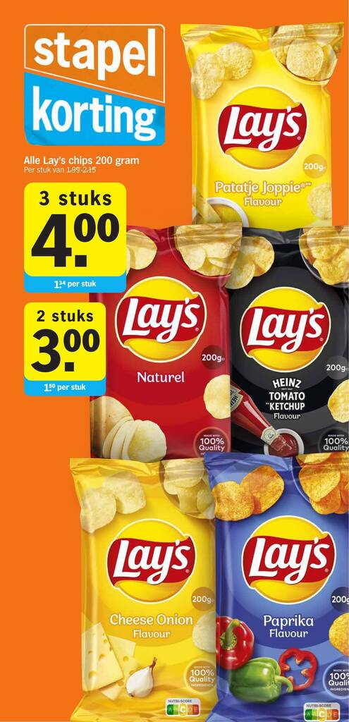 Alle Lay's chips 200 gram aanbieding bij Albert Heijn