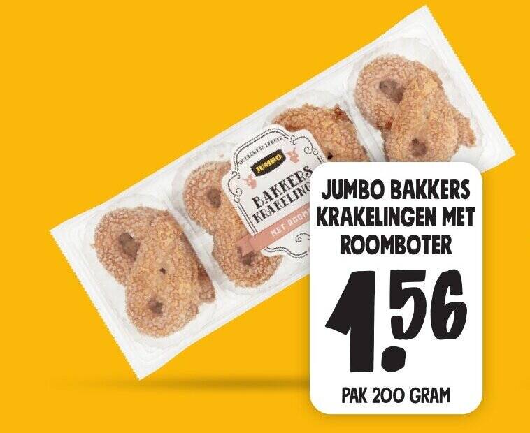 BAKKERS KRAKELINGEN MET ROOMBOTER 200 GRAM aanbieding bij Jumbo