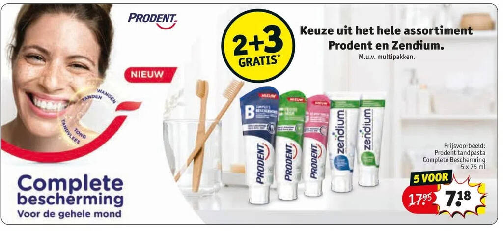 Prodent tandpasta Complete Bescherming 5 x 75 ml aanbieding bij Kruidvat