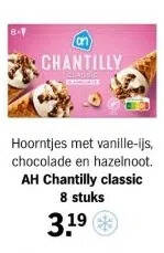 Hoorntjes met vanille-ijs, chocolade en hazelnoot. AH Chantilly classic ...