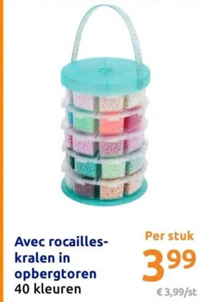 Avec rocailles kralen in opbergtoren per stuk aanbieding bij Action
