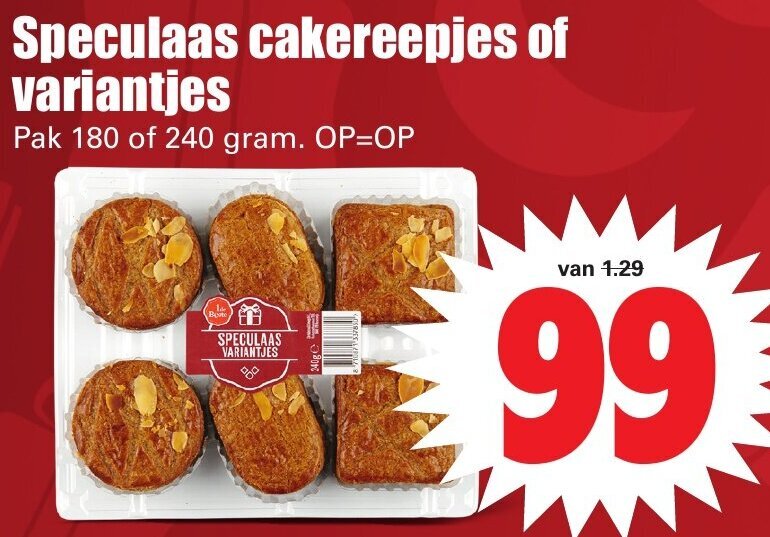 Speculaas cakereepjes of variantjes 180/240g aanbieding bij Dirk