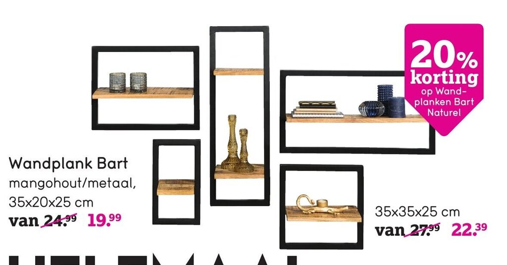 Wandplank Bart 35 x 20 x 25 cm aanbieding bij Leen Bakker