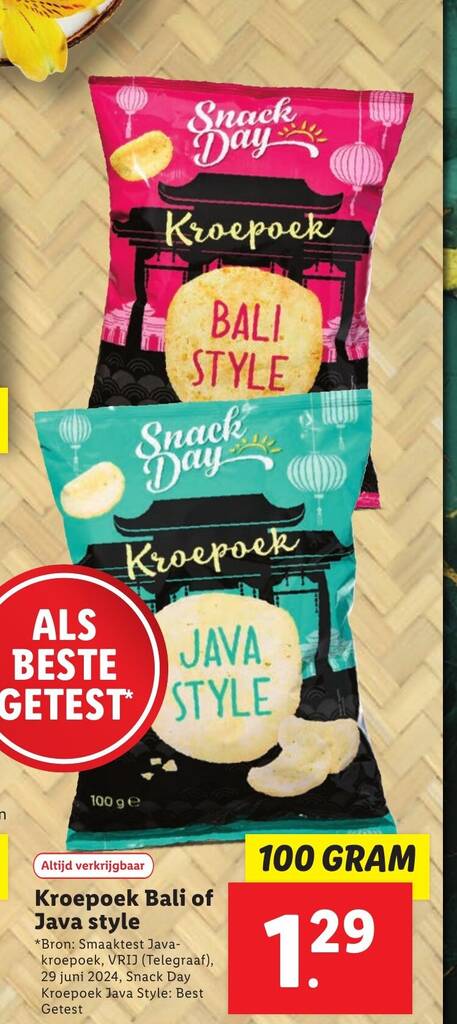Kroepoek Bali of Java style 100 GRAM aanbieding bij Lidl